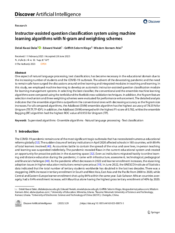 (PDF) Instructor-assisted question classification system using machine ... (PDF) Instructor-assisted question classification system using machine ...