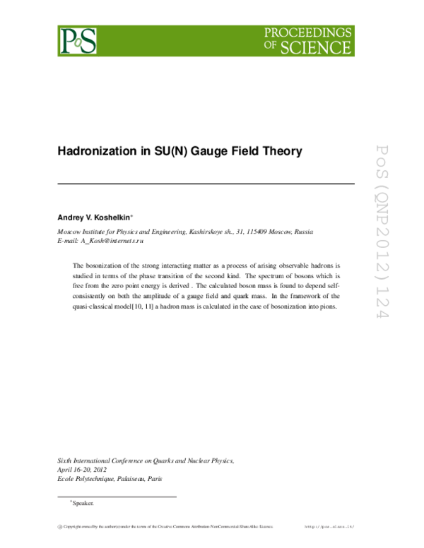 (PDF) Hadronization in SU(N) Gauge Field Theory