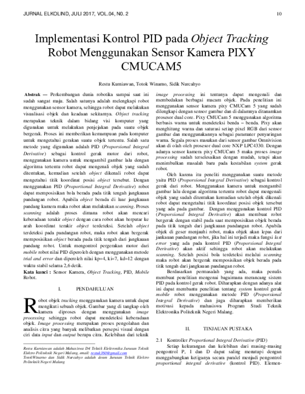 (PDF) Implementasi Kontrol PID pada Object Tracking Robot Menggunakan Sensor Kamera PIXY CMUCAM5
