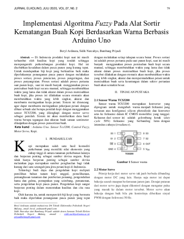 (PDF) Implementasi Algoritma Fuzzy Pada Alat Sortir Kematangan Buah Kopi Berdasarkan Warna ...