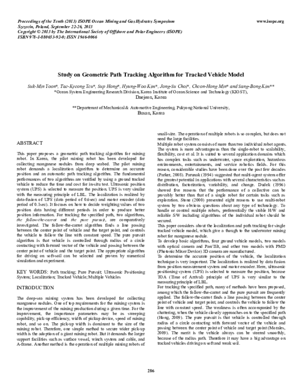 (PDF) Study on Geometric Path Tracking Algorithm for Tracked Vehicle Model