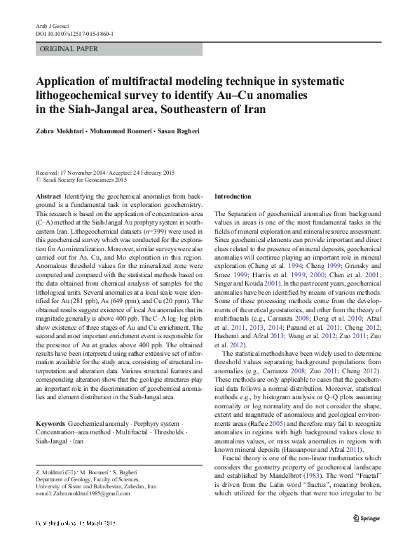 (PDF) Application of multifractal modeling technique in systematic geochemical stream sediment ...