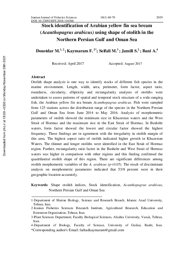 (PDF) Stock identification of Arabian yellow fin Sea bream ...