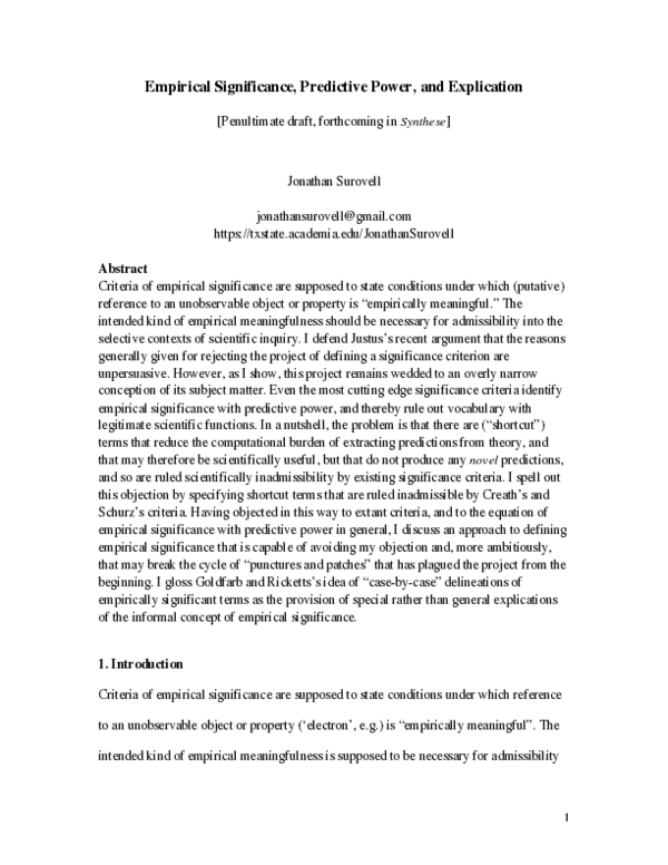 (PDF) Empirical significance, predictive power, and explication