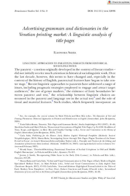 (PDF) Advertising grammars and dictionaries in the Venetian printing market: A linguistic ...