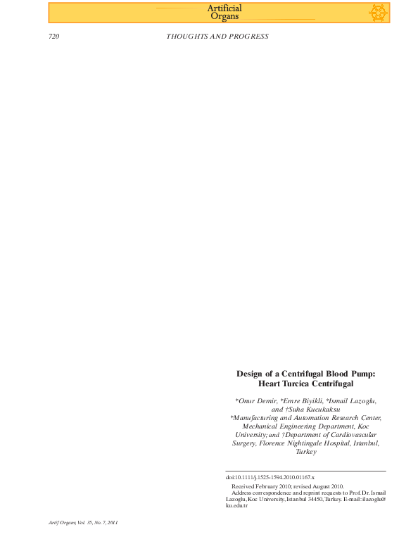 (PDF) Design of a Centrifugal Blood Pump: Heart Turcica Centrifugal