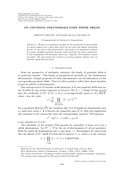 Pdf On Counting Polynomials Over Finite Fields