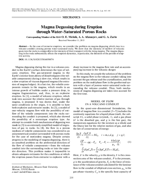 (PDF) Magma degassing during eruption through water-saturated porous rocks