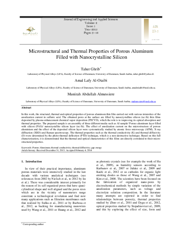 (PDF) Microstructural and Thermal Properties of Porous Aluminum Filled ...