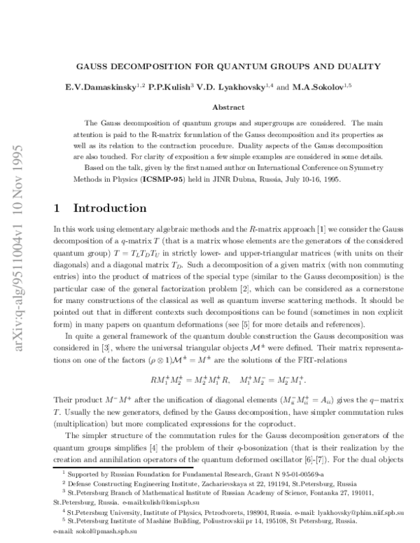(PDF) Gauss decomposition for quantum groups and duality