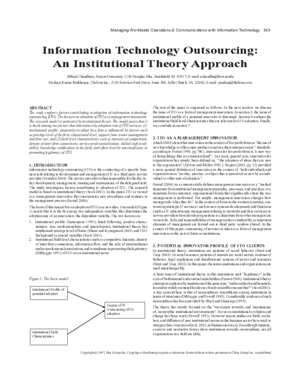 (PDF) Information Technology outsourcing: An Institutional Theory Approach