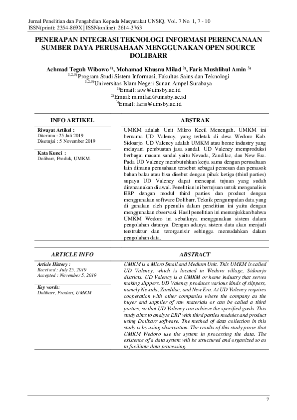 (PDF) Penerapan Integrasi Teknologi Informasi Perencanaan Sumber Daya Perusahaan Menggunakan ...