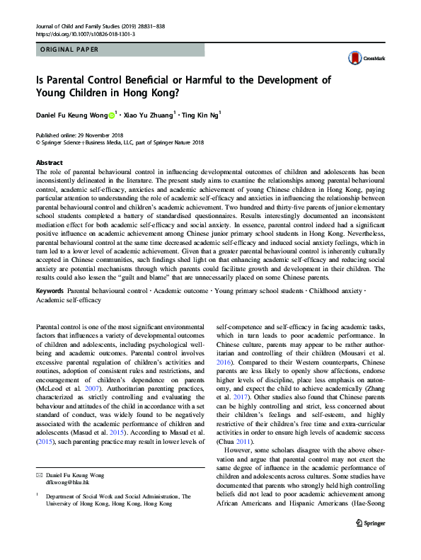 (PDF) Is Parental Control Beneficial or Harmful to the Development of ...