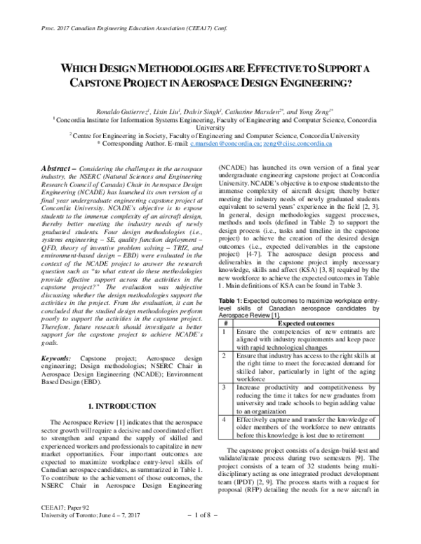(PDF) Which Design Methodologies Are Effective to Support a Capstone ...