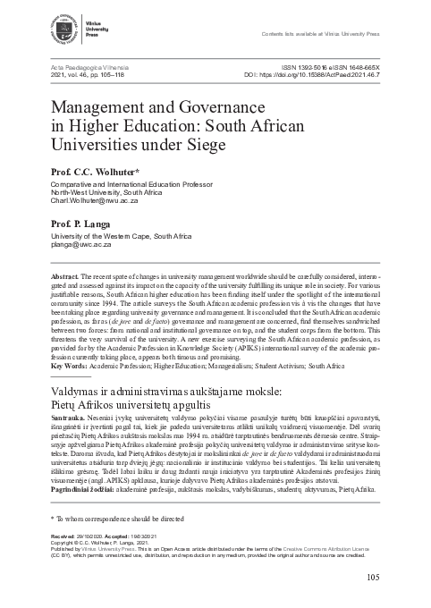 (PDF) Management and Governance in Higher Education: South African ...