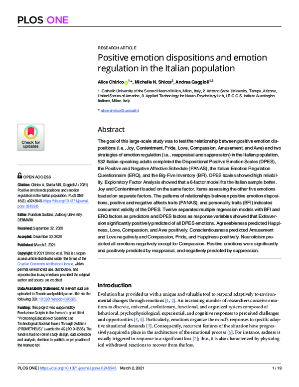 (PDF) Positive emotion dispositions and emotion regulation in the ...