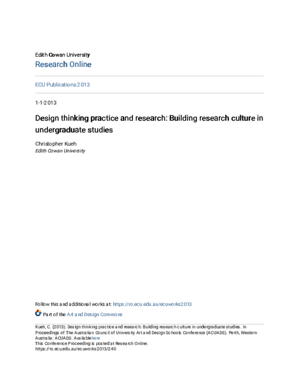 (PDF) Design thinking practice and research: Building research culture ...