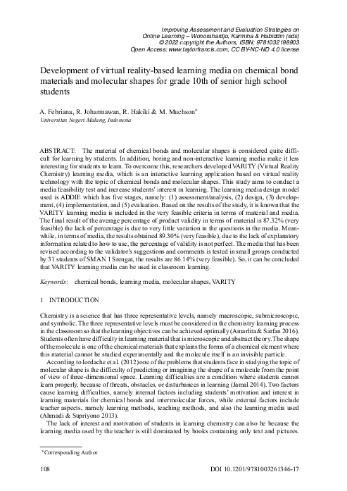 (PDF) Development of virtual reality-based learning media on chemical bond materials and ...