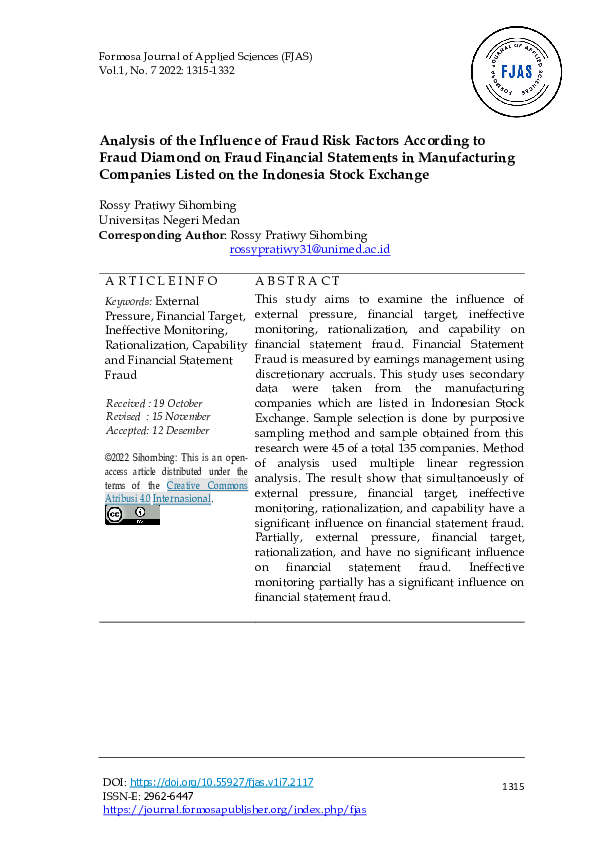 (PDF) Analysis of the Influence of Fraud Risk Factors According to ...