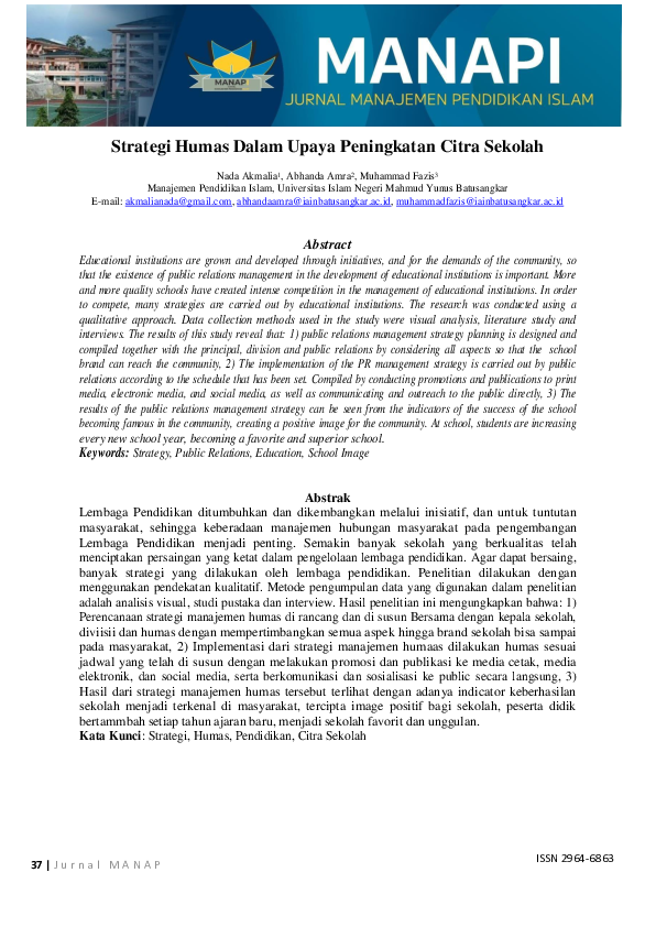 (PDF) Strategi Humas dalam Upaya Peningkatan Citra Sekolah