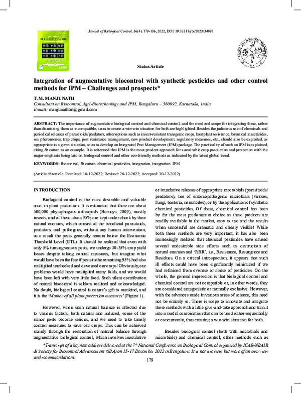 (PDF) Manjunath, T.M. 2023. Integration of augmentative biocontrol with ...
