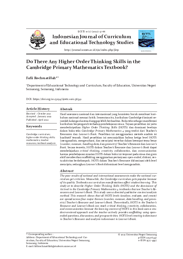 (PDF) Do There Any Higher Order Thinking Skills in the Cambridge ...