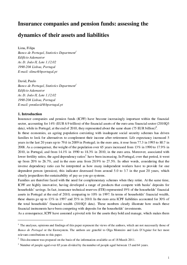 (PDF) Insurance companies and pension funds: assessing the dynamics of ...
