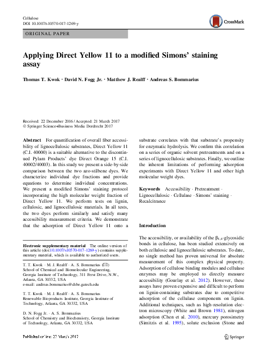 (PDF) Applying Direct Yellow 11 to a modified Simons’ staining assay