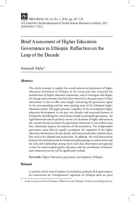 (PDF) 6 - Brief Assessment of Higher Education Governance in Ethiopia ...
