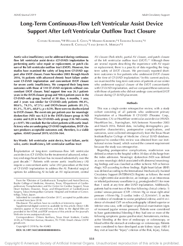 (PDF) Long-Term Continuous Flow Left Ventricular Assist Device Support and End-Organ Function ...
