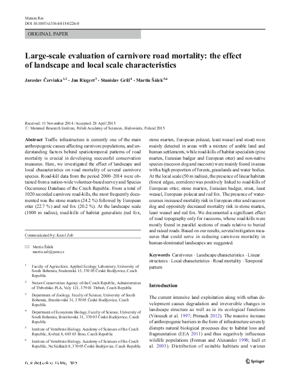 Pdf Large Scale Evaluation Of Carnivore Road Mortality The Effect Of