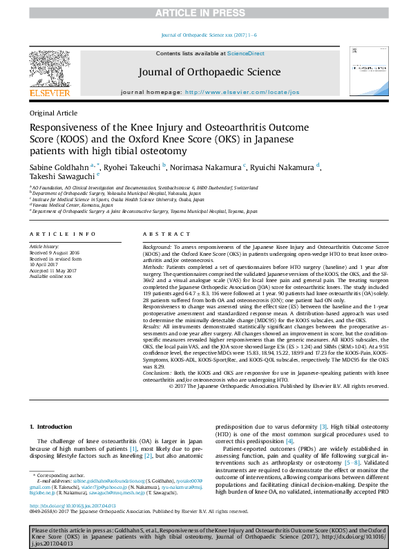 (PDF) Responsiveness of the Knee Injury and Osteoarthritis Outcome ...