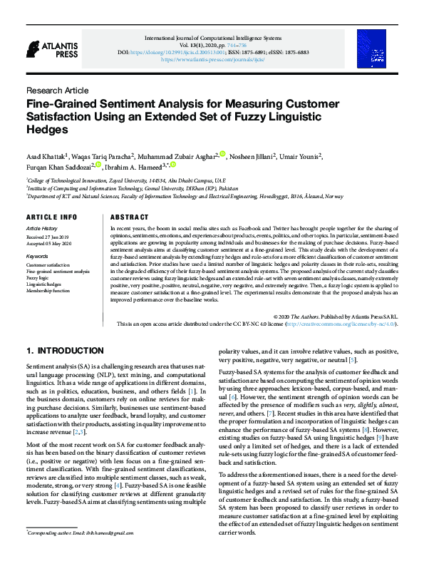(PDF) Fine-Grained Fuzzy Sentiment Analysis for Satisfaction