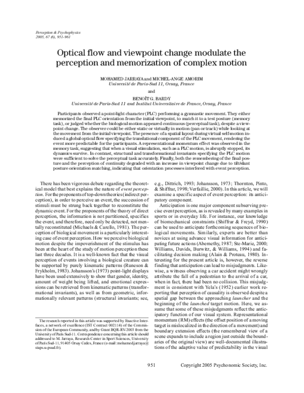 (PDF) Optical flow and viewpoint change modulate the perception and memorization of complex motion