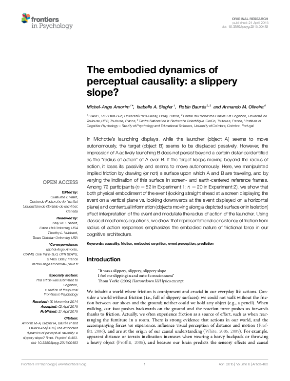 (PDF) The embodied dynamics of perceptual causality: a slippery slope?