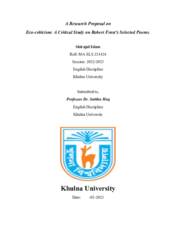 (PDF) A Research Proposal on Eco-criticism (A Critical Study on Robert ...
