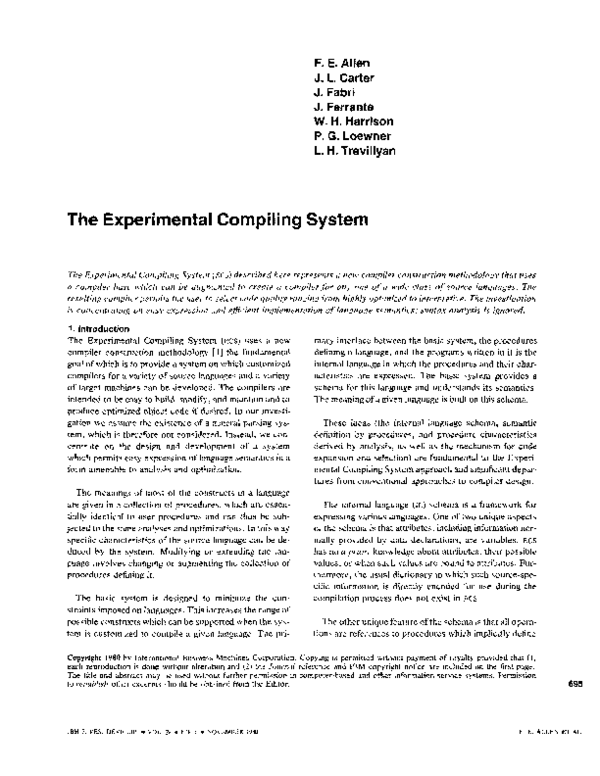 (PDF) The Experimental Compiling System