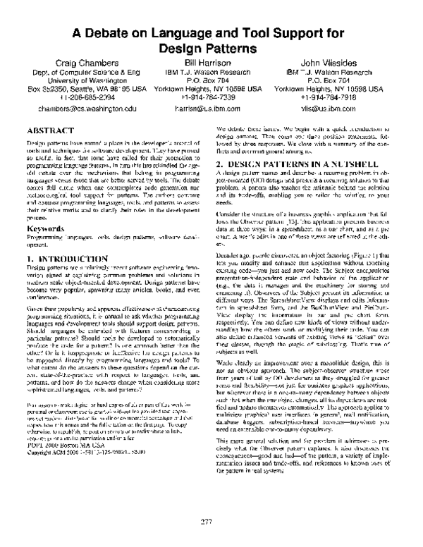 (PDF) A debate on language and tool support for design patterns