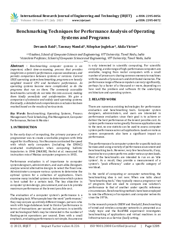 (PDF) Benchmarking Techniques for Performance Analysis of Operating Systems and Programs