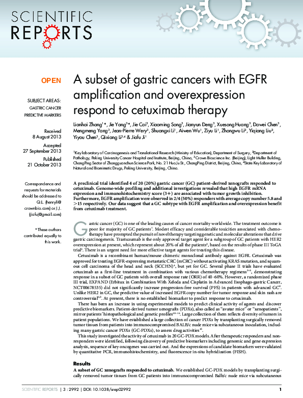 (PDF) A subset of gastric cancers with EGFR amplification and ...