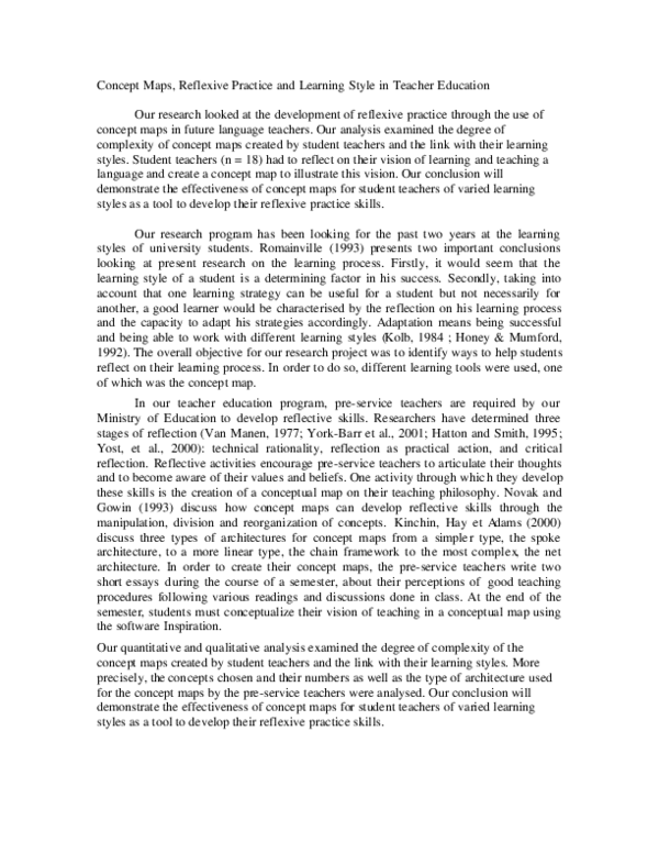 (PDF) Concept Maps, Reflexive Practice and Learning Style in Teacher ...