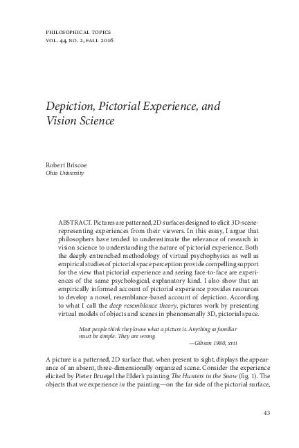 (PDF) Depiction, Pictorial Experience, and Vision Science