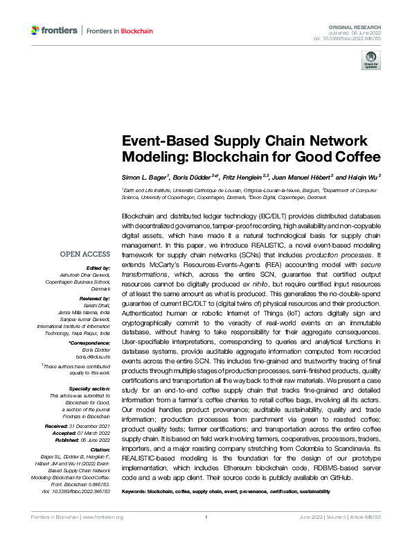 (PDF) Event-Based Supply Chain Network Modeling: Blockchain for Good Coffee | Boris Düdder ...