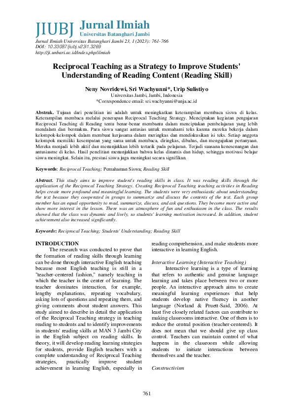 (PDF) Reciprocal Teaching as a Strategy to Improve Students ...