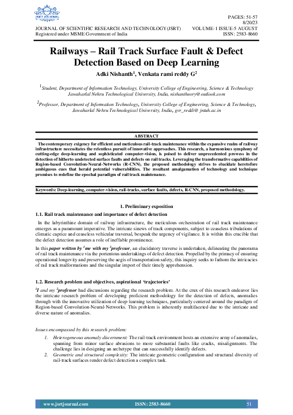 (PDF) Railways -Rail Track Surface Fault & Defect Detection Based on Deep Learning
