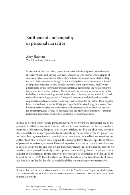 (PDF) Entitlement and empathy in personal narrative