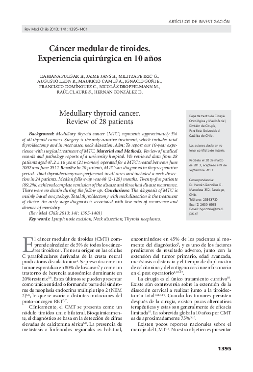 (PDF) Cáncer medular de tiroides: Experiencia quirúrgica en 10 años