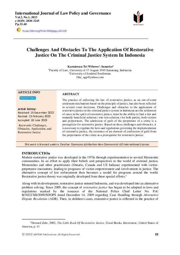(PDF) Challenges And Obstacles To The Application Of Restorative Justice On The Criminal Justice ...
