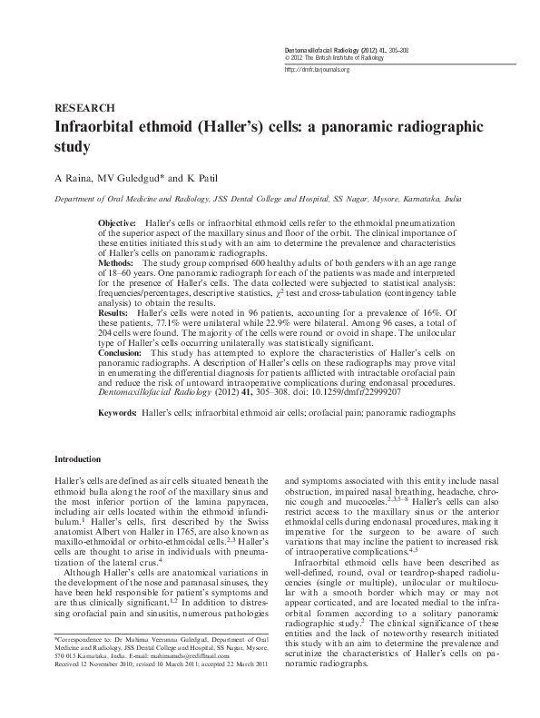 (PDF) Infraorbital ethmoid (Haller's) cells: a panoramic radiographic study