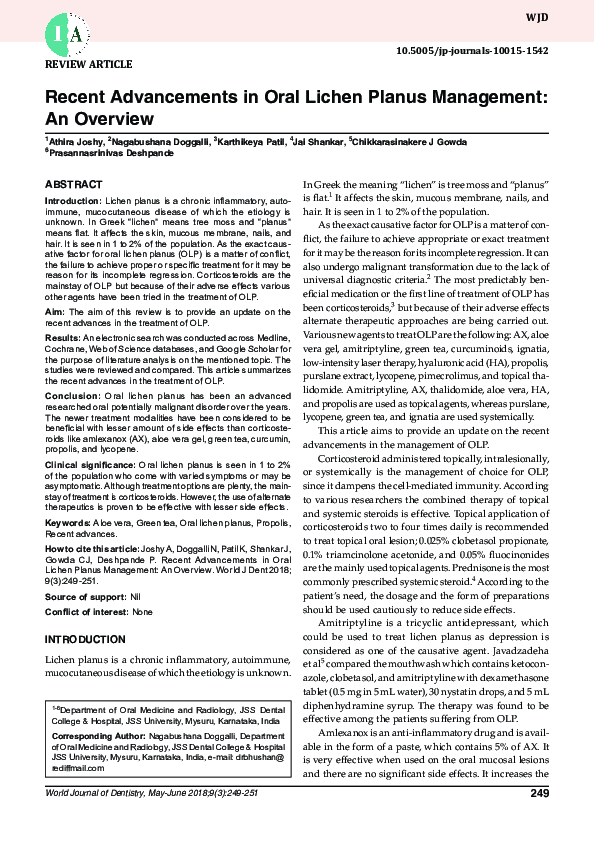 (PDF) Recent Advancements in Oral Lichen Planus Management: An Overview